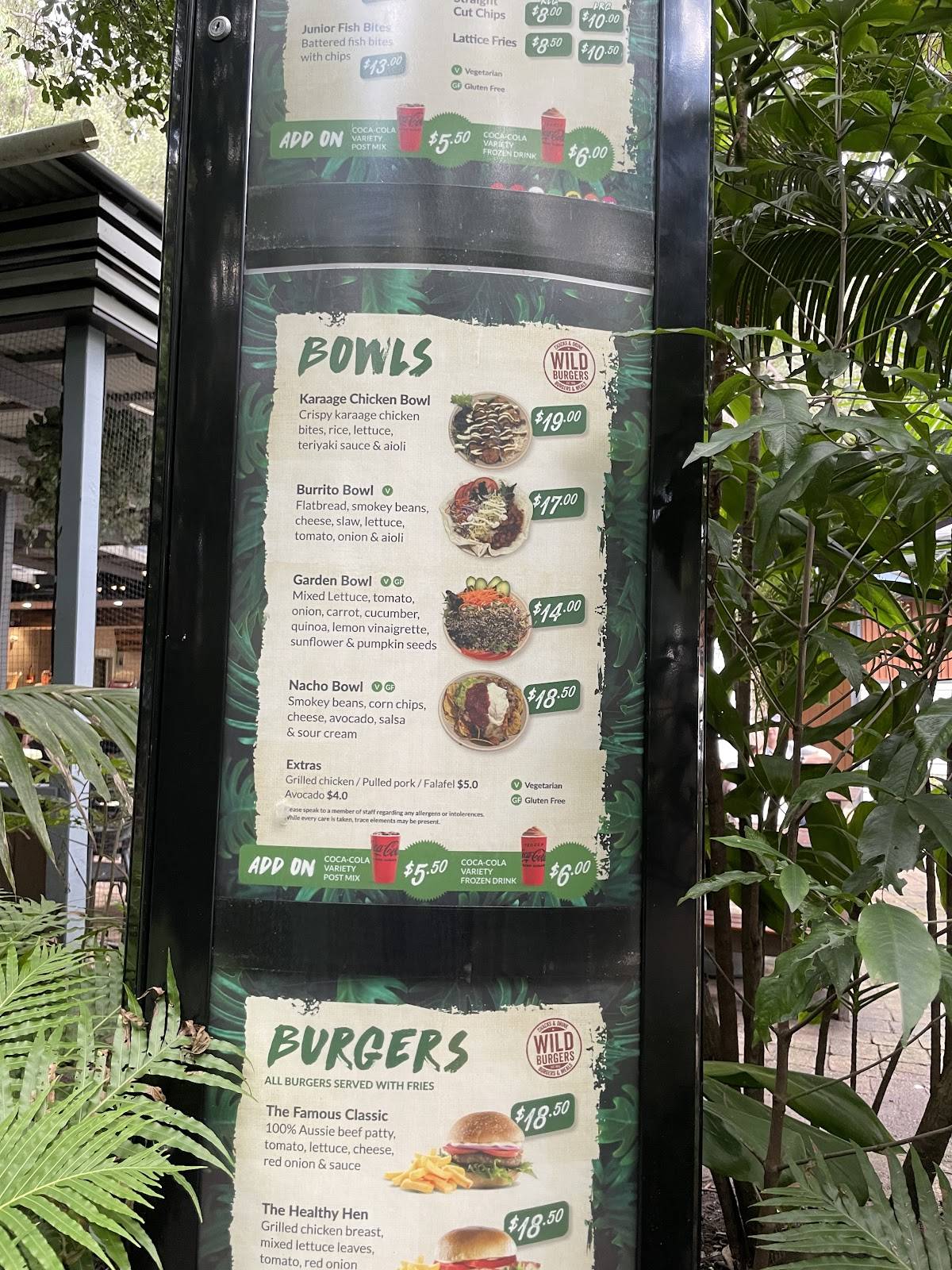 Menu at Wild Burgers restaurant, Currumbin
