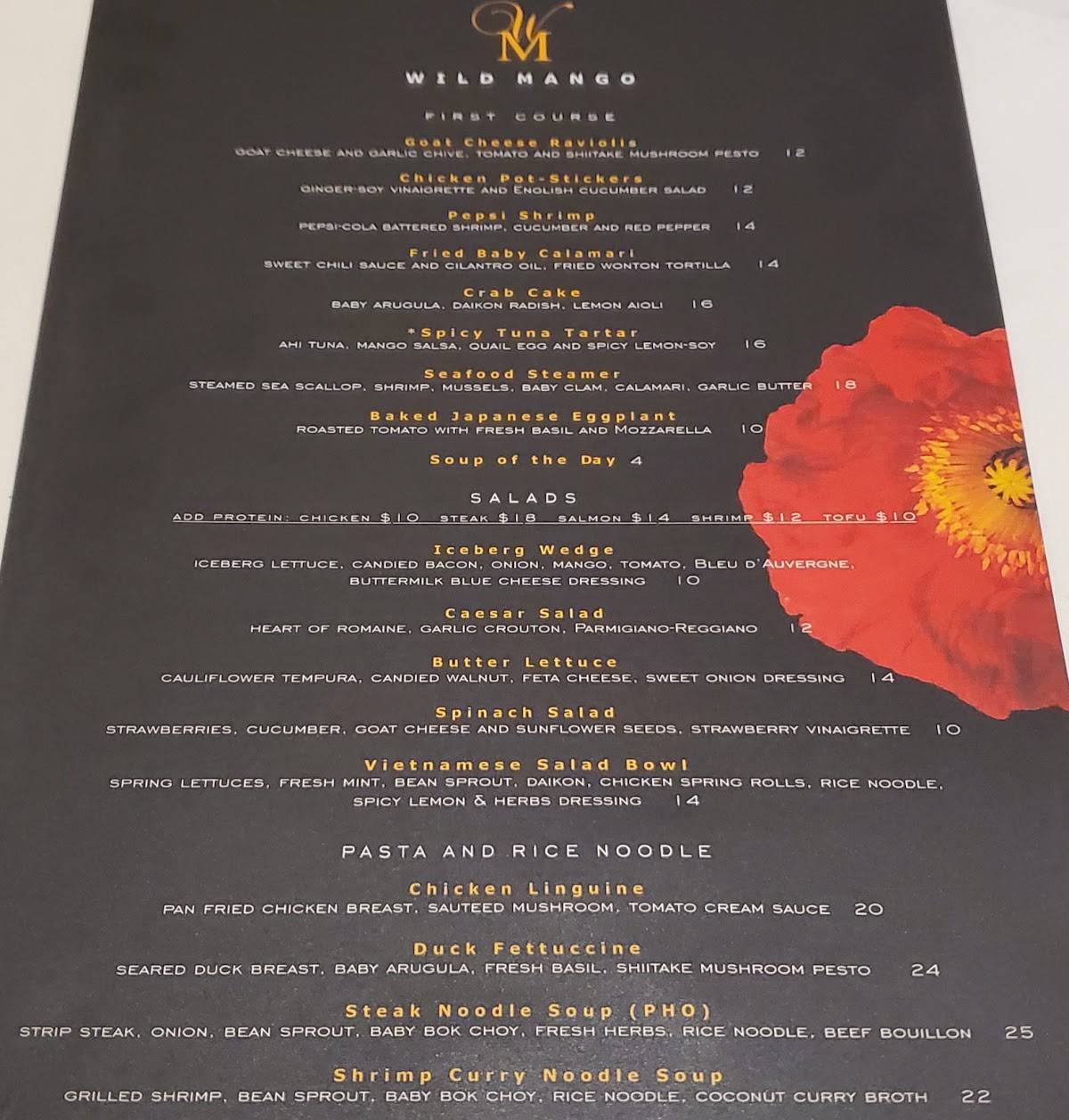 Menu at Wild Mango Restaurant and Bar-Legacy Village, Lyndhurst