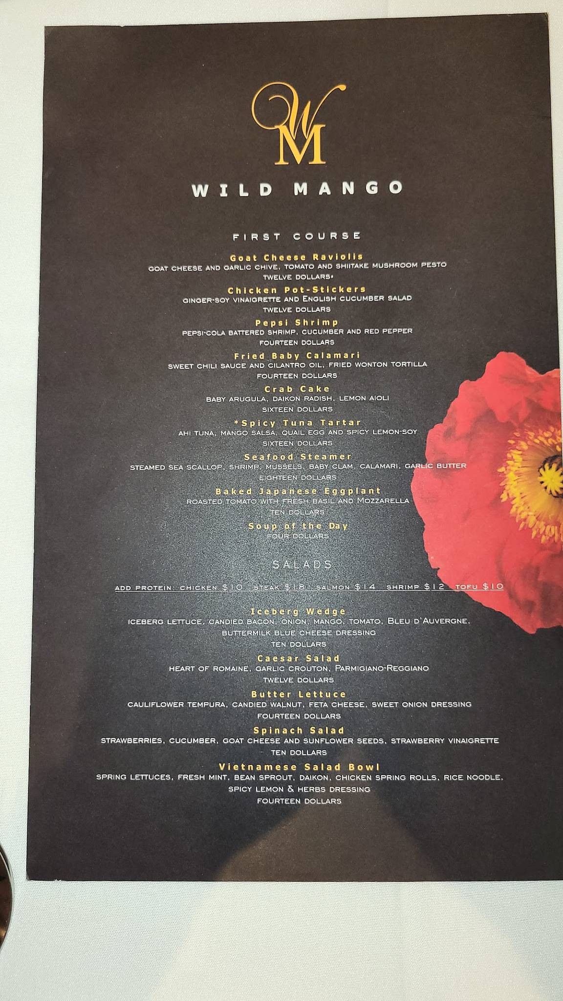 Menu at Wild Mango Restaurant and Bar-Legacy Village, Lyndhurst