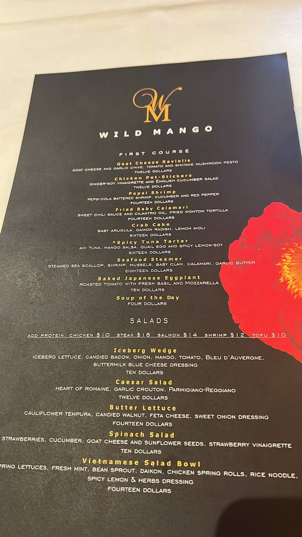 Menu at Wild Mango Restaurant and Bar-Legacy Village, Lyndhurst