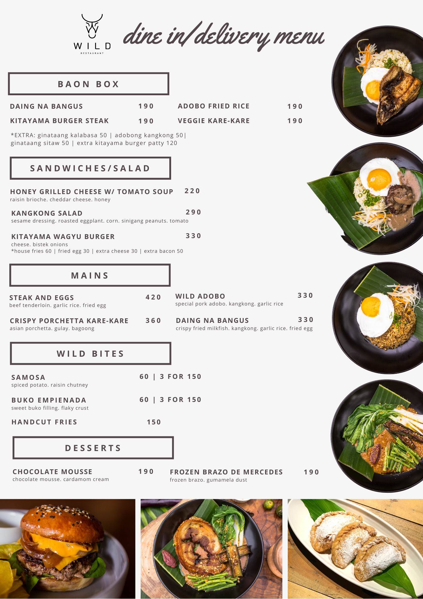 Menu at Wild Restaurant, General Luna