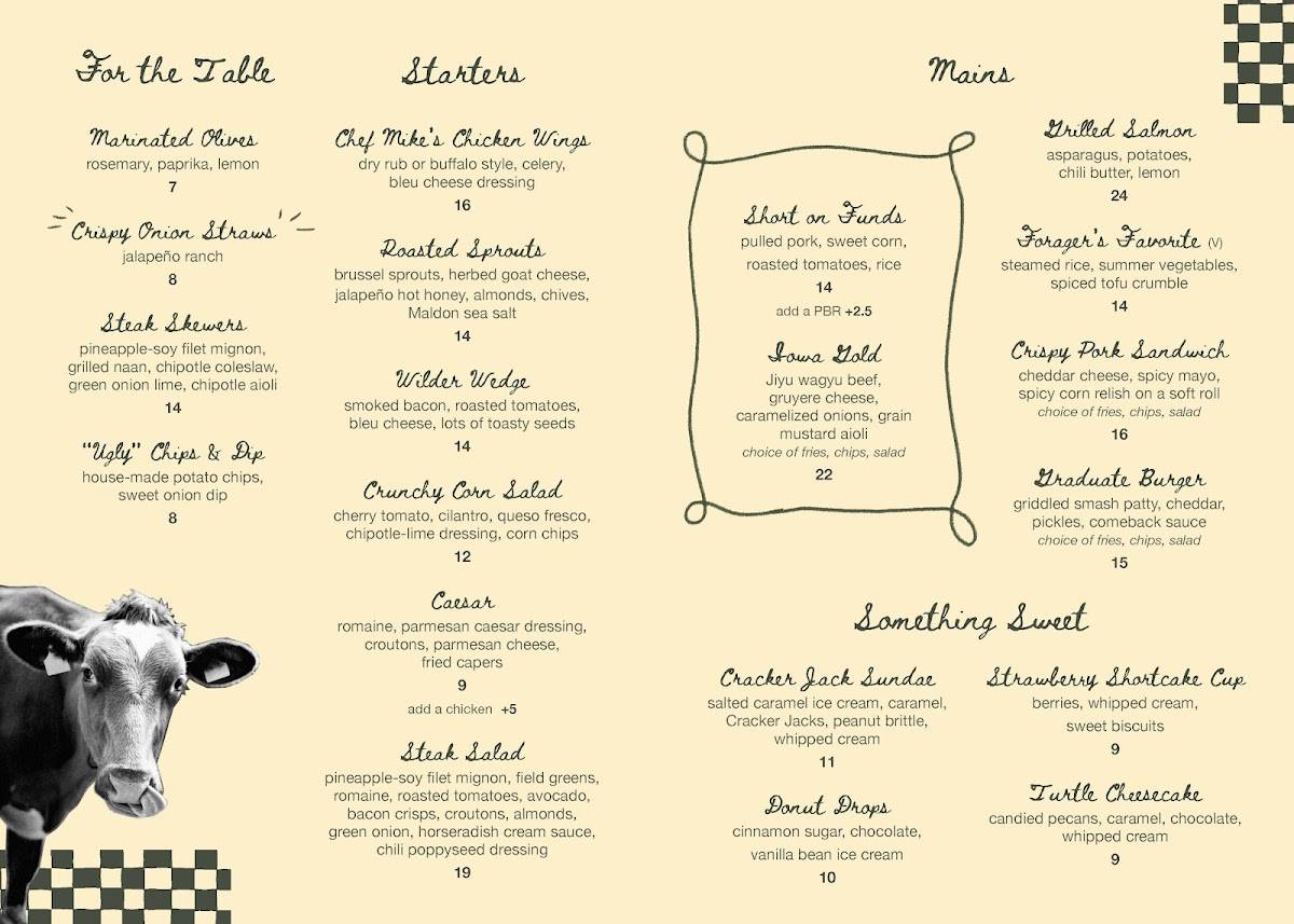 Menu at Wilder pub & bar, Iowa City
