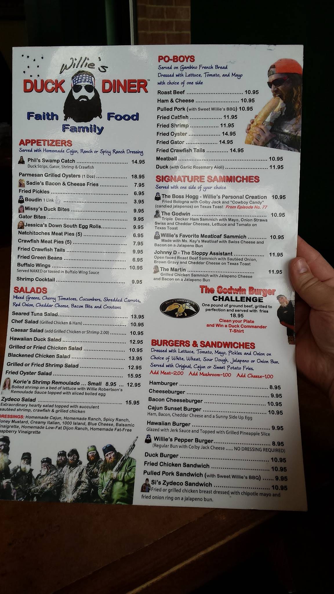 Menu at Willie's Duck Diner restaurant, West Monroe