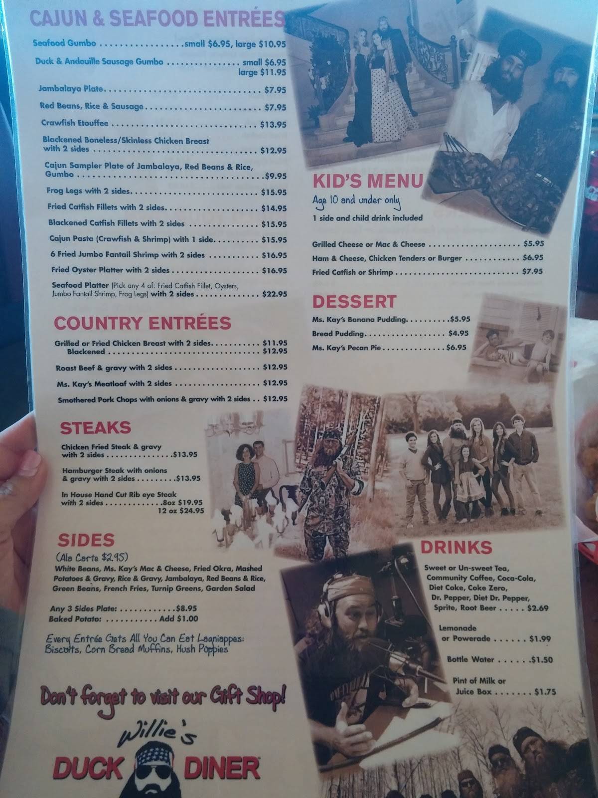 Menu at Willie's Duck Diner restaurant, West Monroe