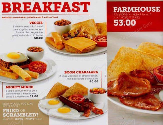 Menu at Wimpy restaurant, Berea, 253 Sparks Rd