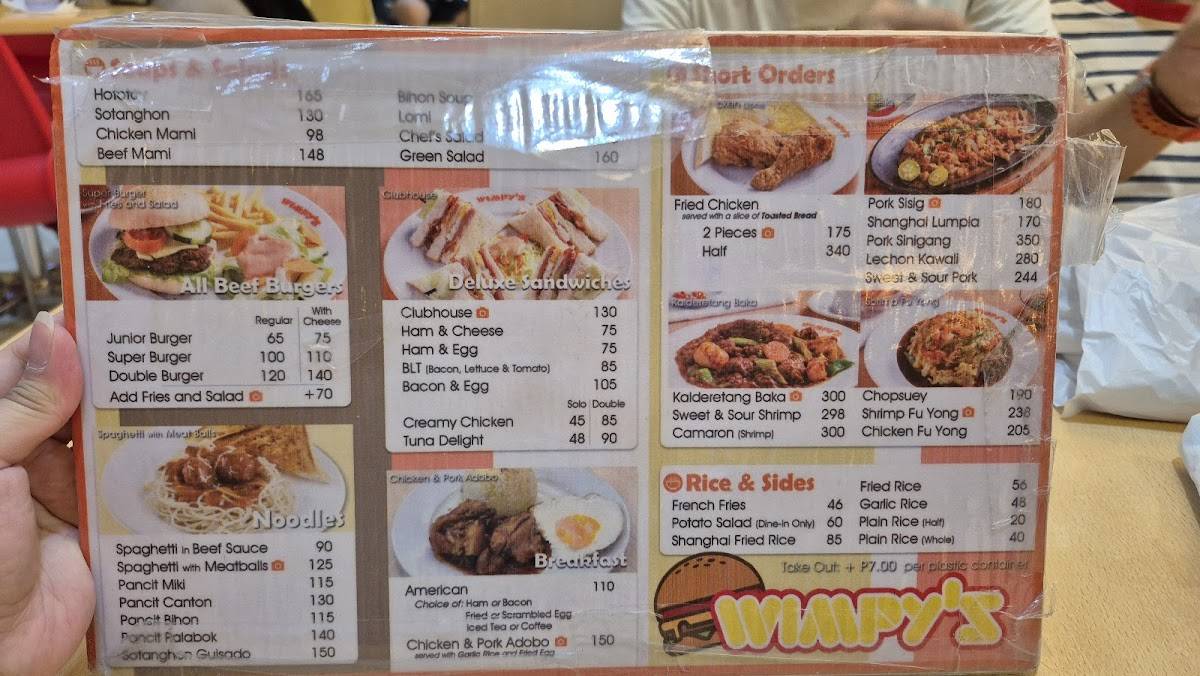 Menu at Wimpy's restaurant, Olongapo, Magsaysay Dr
