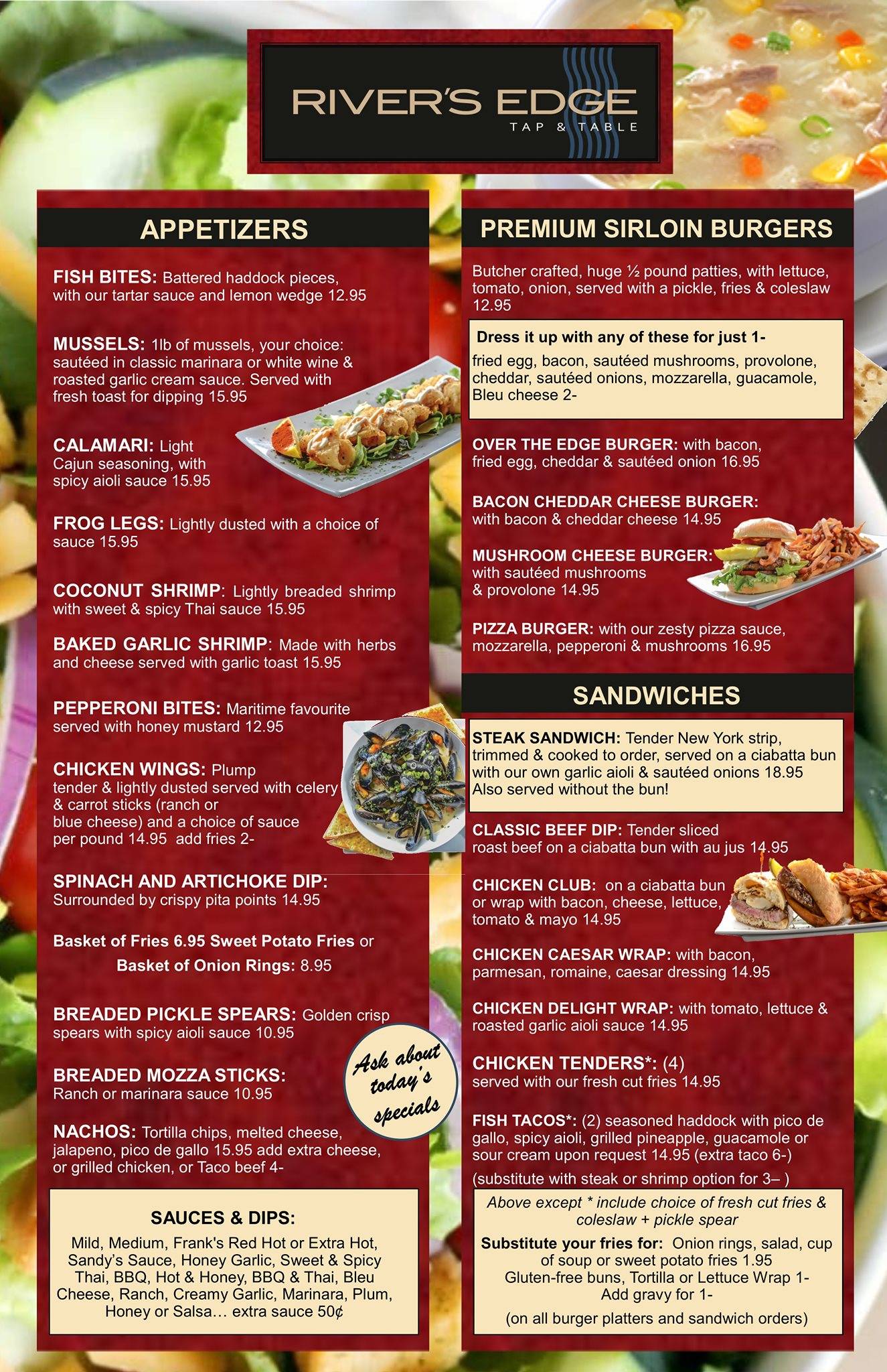 Menu at River's Edge Tap & Table pub & bar, Windsor