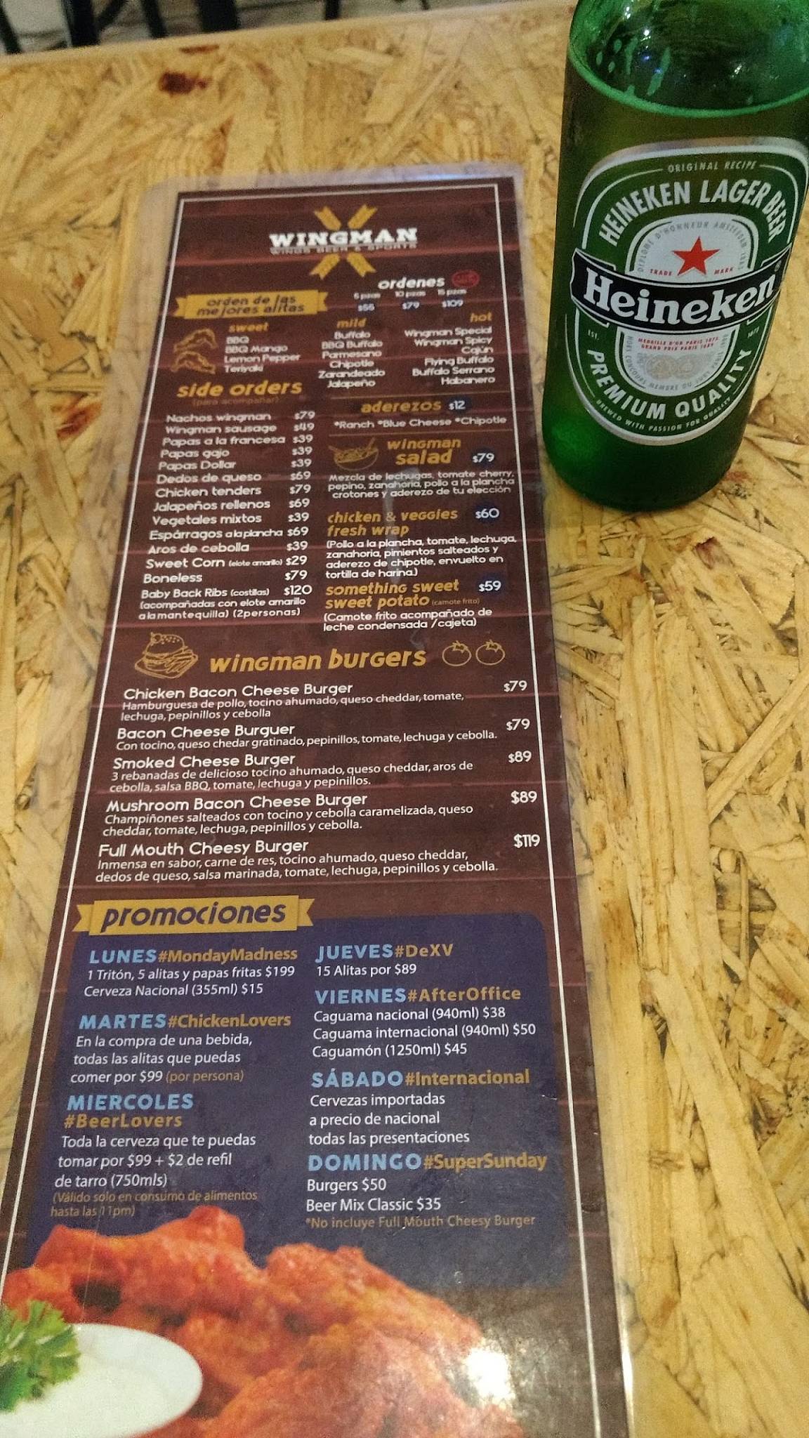 Menu at Wing Man Arcos restaurant, Guadalajara