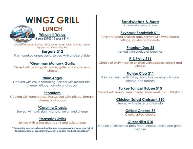 Menu at Wingz Grill restaurant, Hickory