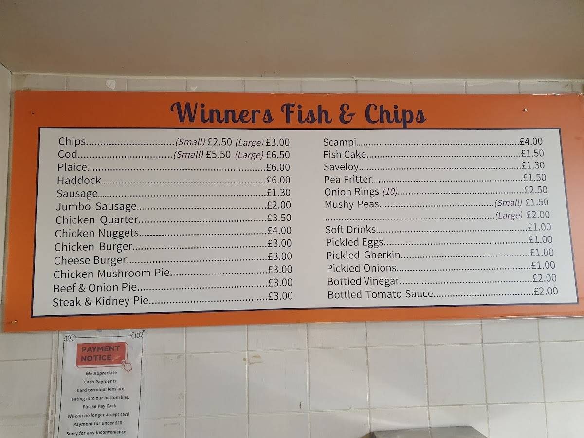 Menu at Winners fast food, Cambridge, 15 Church St