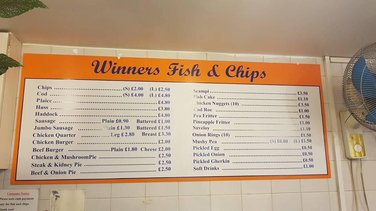 Menu at Winners fast food, Cambridge, 15 Church St