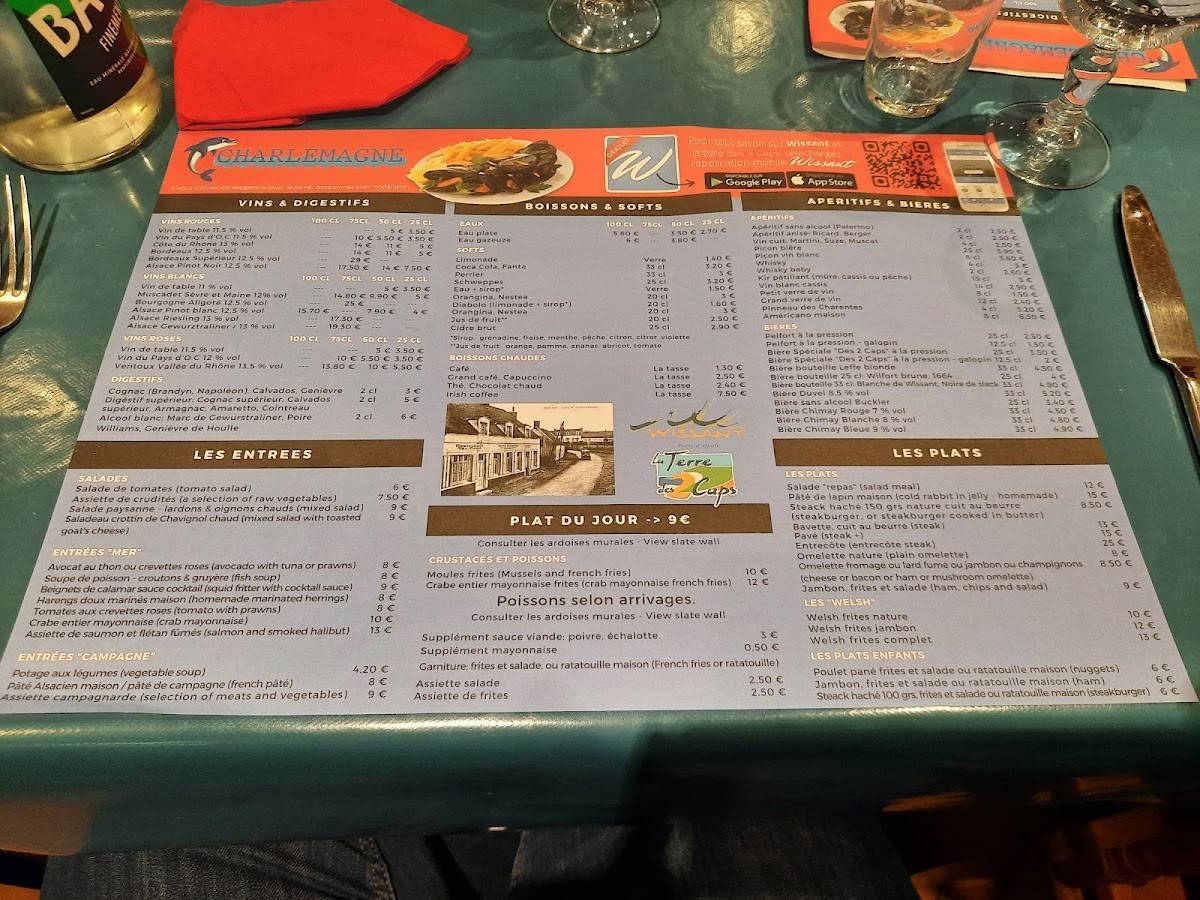 Menu at Brasserie Charlemagne pub & bar, Wissant