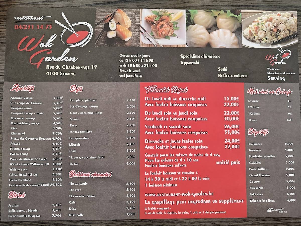 Menu au Wok Garden, Seraing