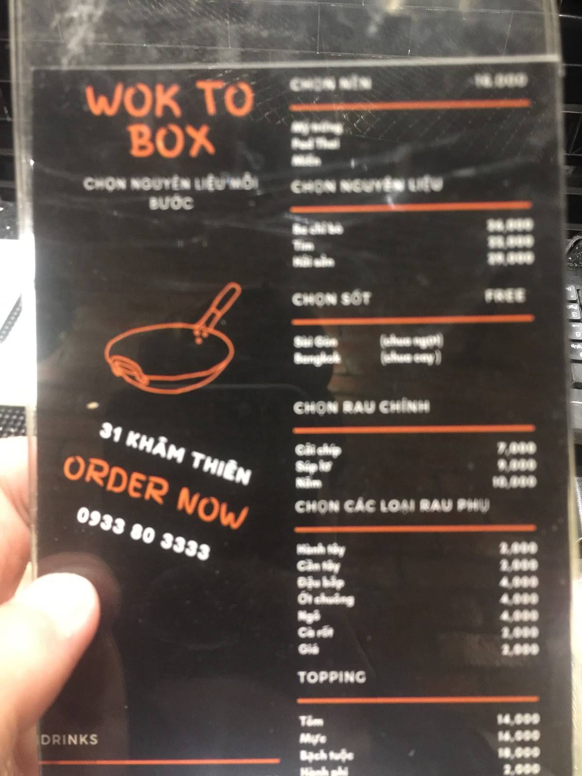 Menu at Wok to box restaurant, Hanoi