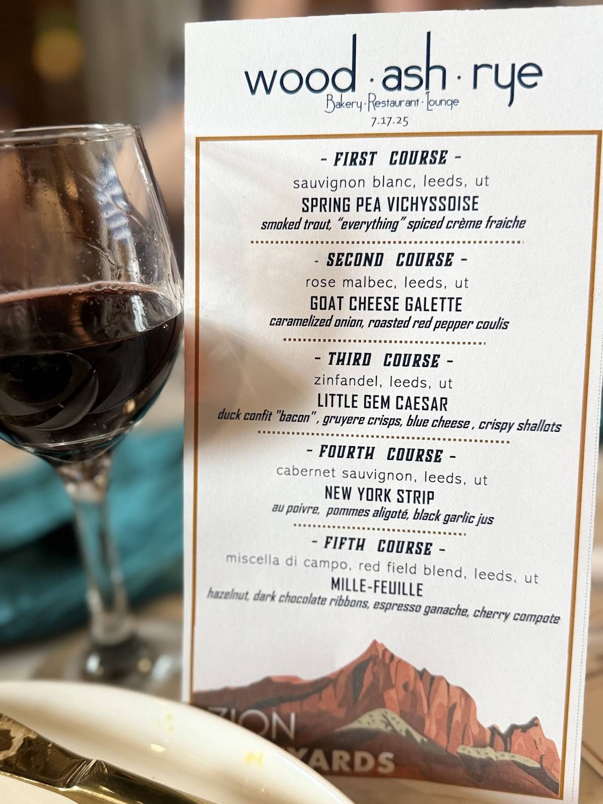 Menu at Wood Ash Rye restaurant, St. George