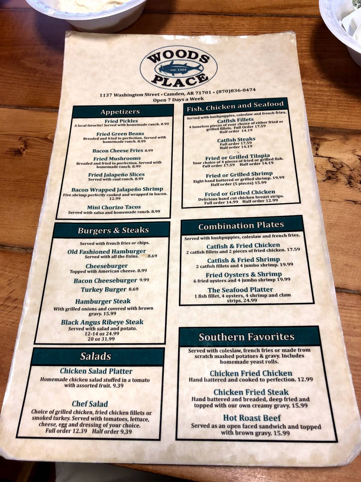 Menu at Woods Place restaurant, Camden