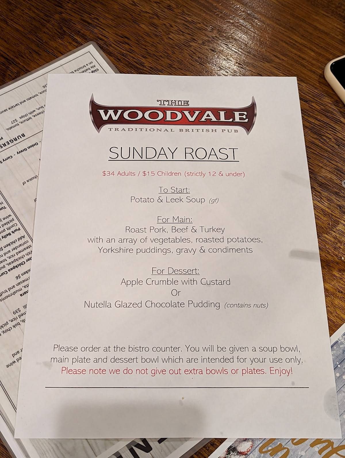 Menu at The Woodvale Tavern pub & bar, Woodvale