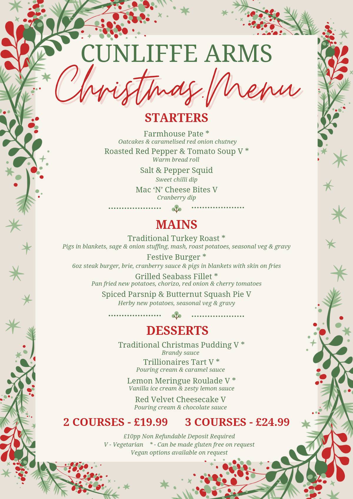 Menu at Cunliffe Arms pub & bar, Wrexham, Jeffreys Rd