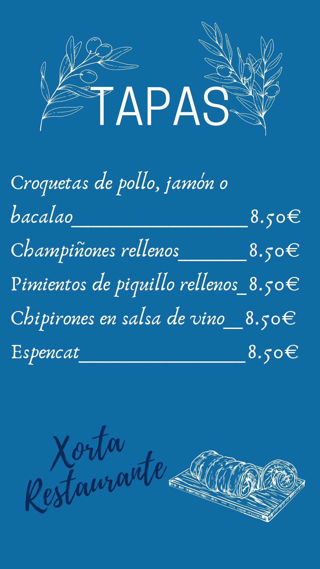 Carta de Xortá Restaurante, Guadalest