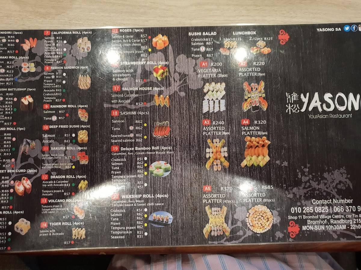 Menu at YASONG BROMHOF restaurant, Randburg, 2 Buiten Ave