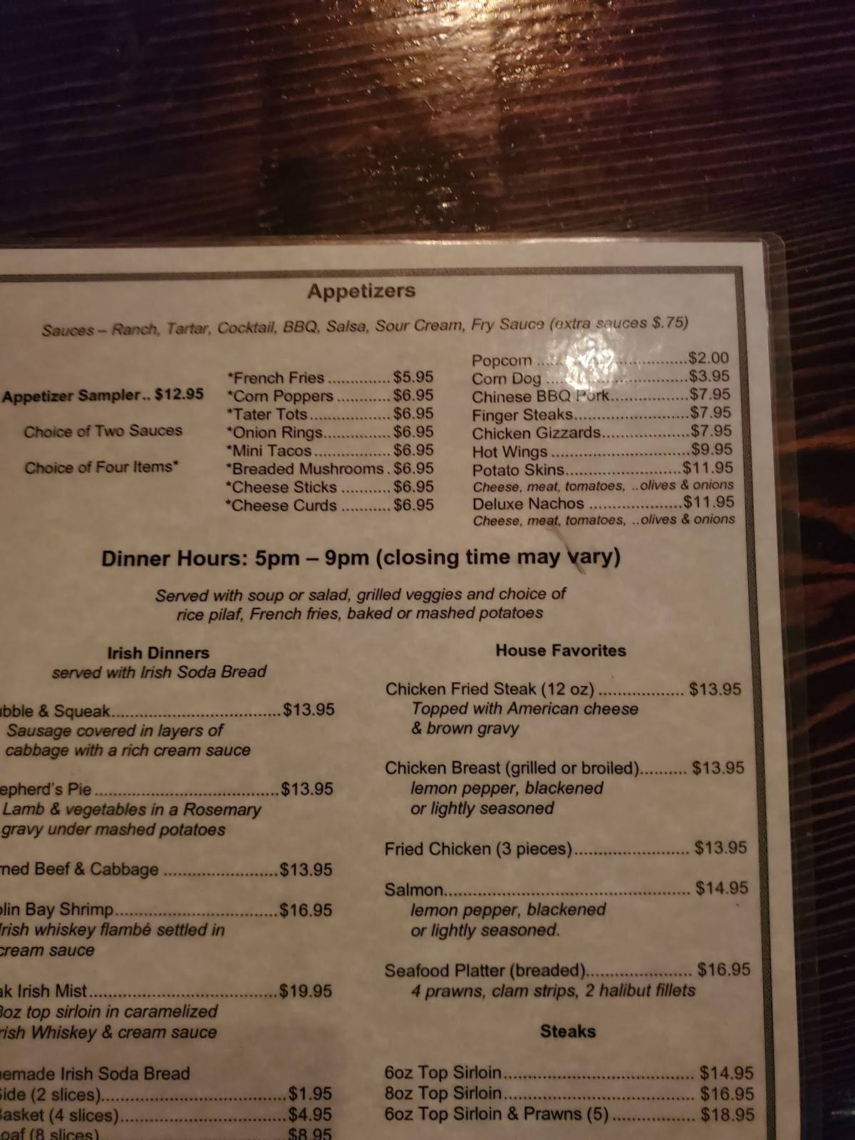Menu at McGuire's Irish Restaurant And Pub, Yakima