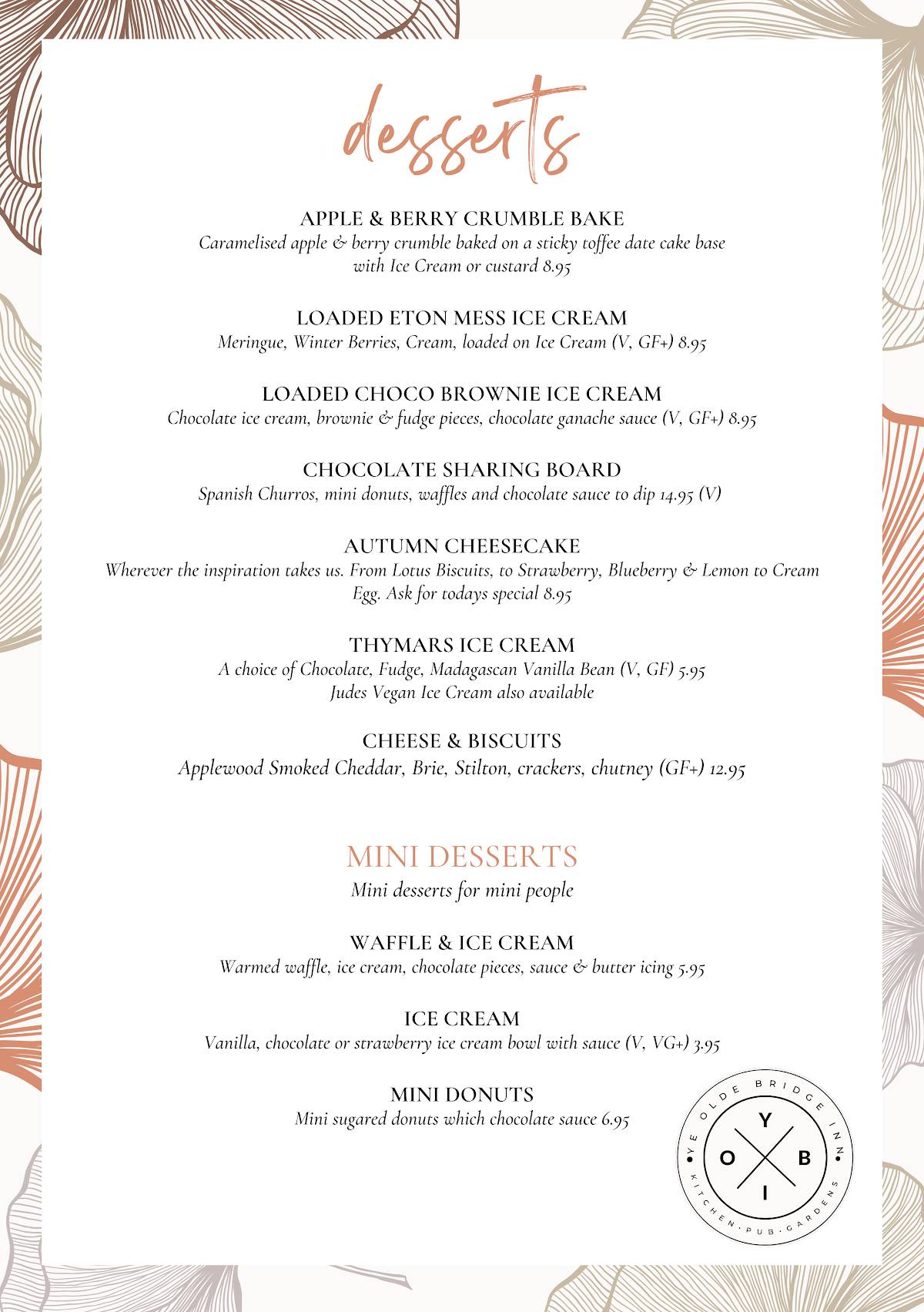 Menu at Ye Olde Bridge Inn pub & bar, Oxton