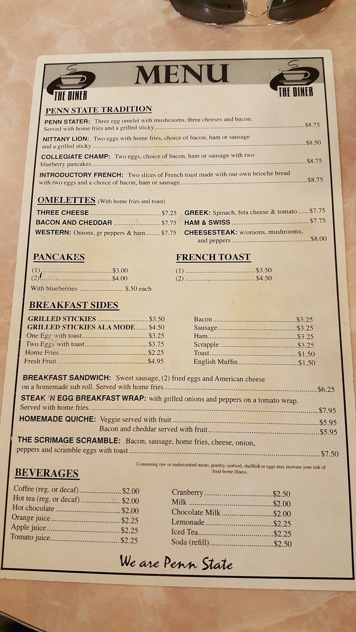Menu at Ye Olde College Diner restaurant, State College