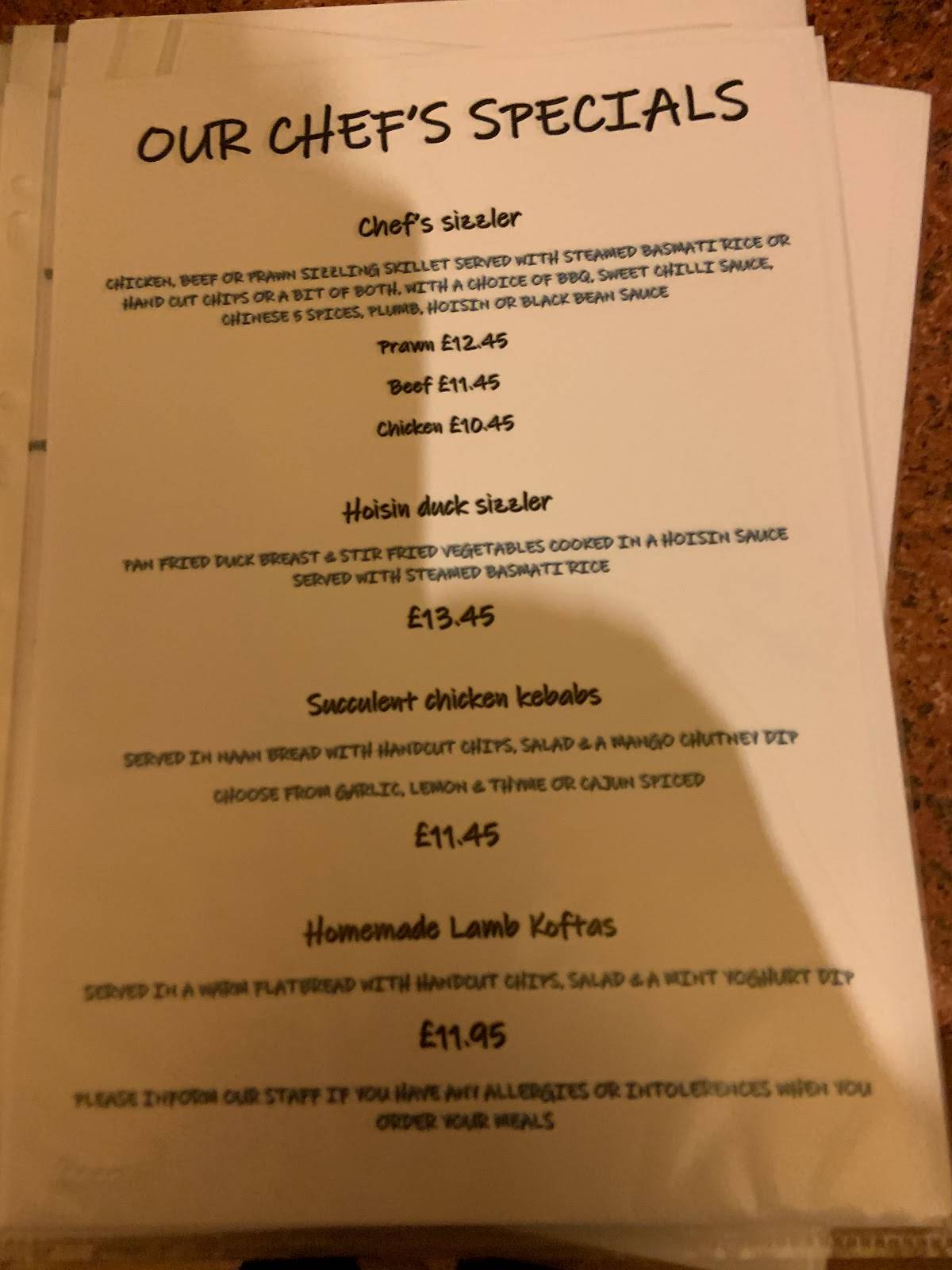 Menu at Ye Olde Earl Grey Inn pub & bar, Stanley