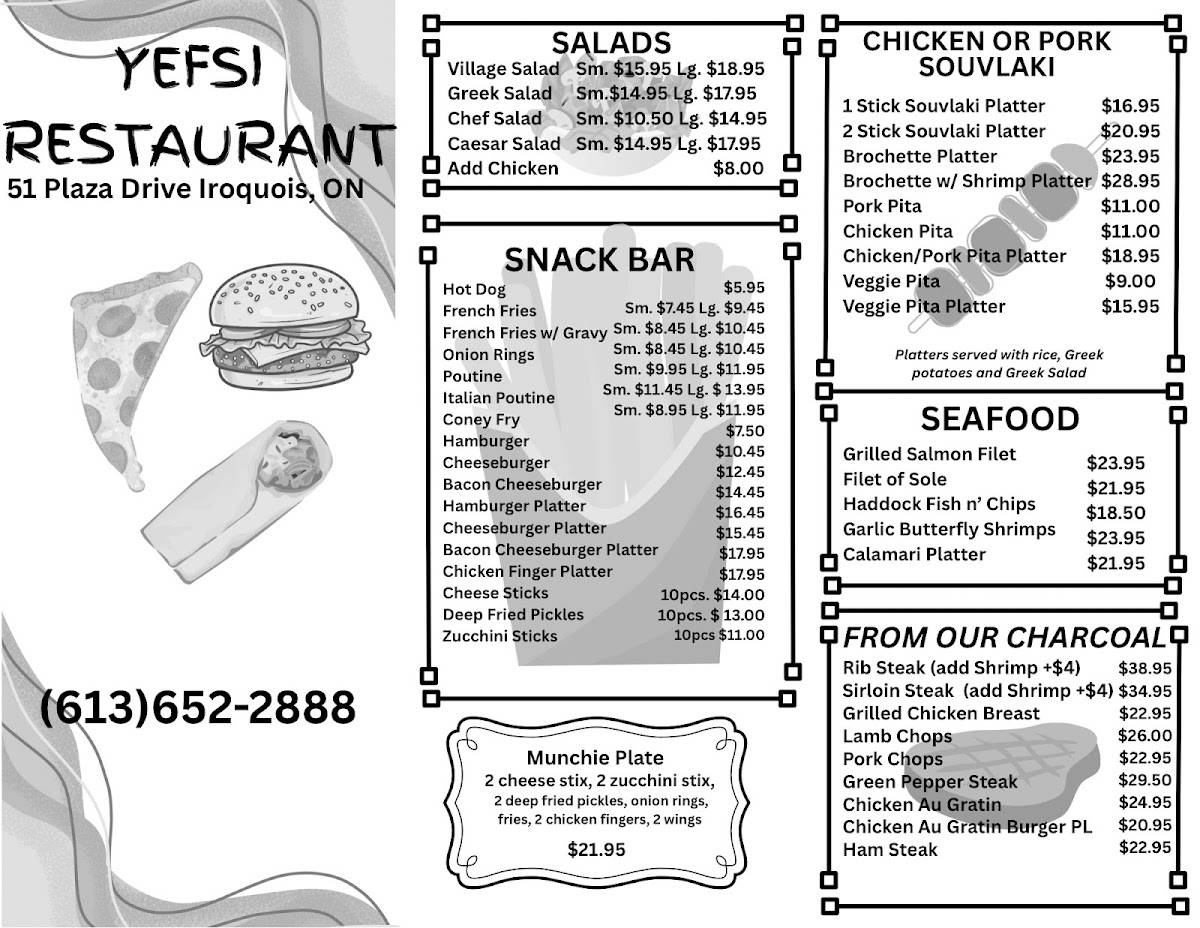 Menu at Yefsi Restaurant, Iroquois