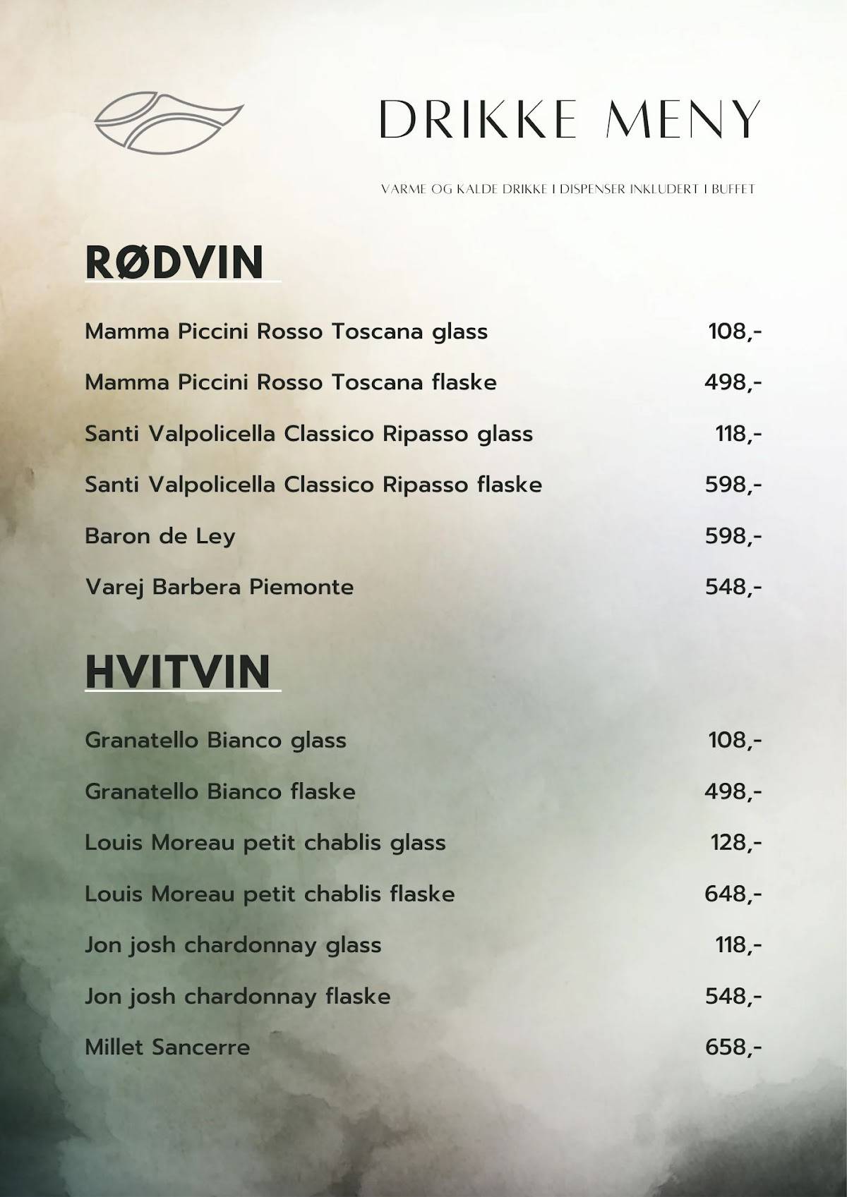 Menu at Yong's Buffet restaurant, Vossevangen