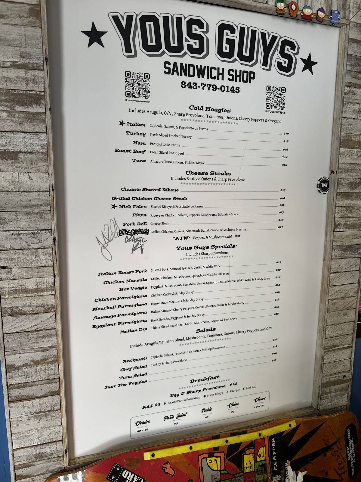 Menu at Yous Guys Sandwich Shop restaurant, Charleston