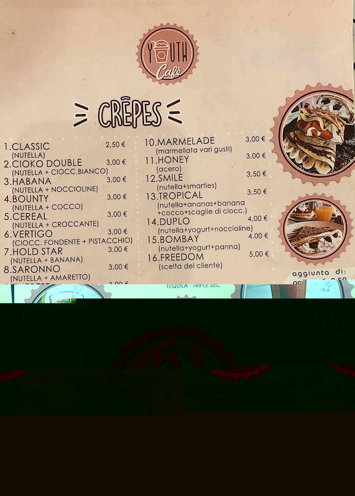 Menu at Youth Cafè cafe, Fiumicino