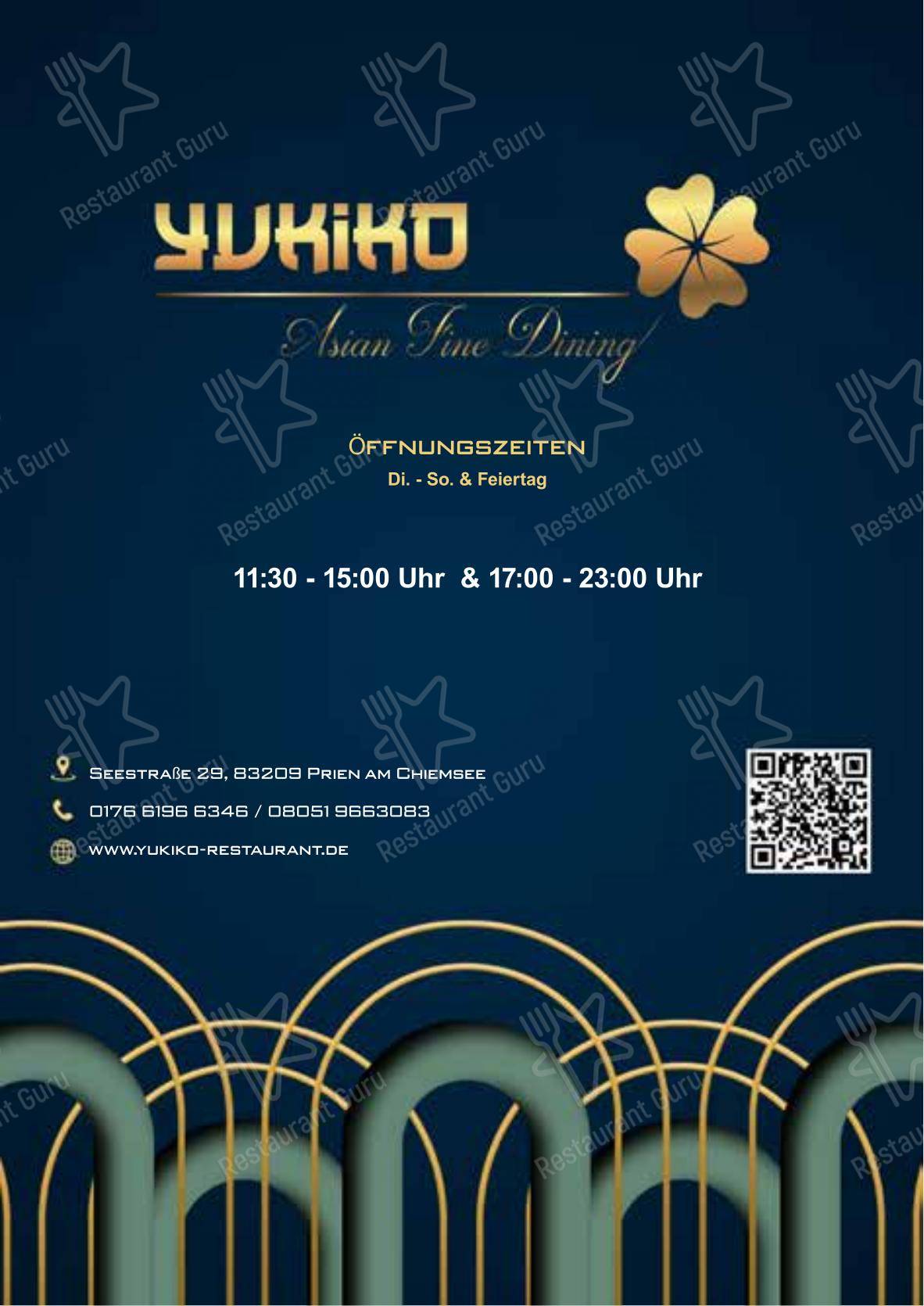 Speisekarte von Yukiko Asian Fine Dining Restaurant, Prien am Chiemsee