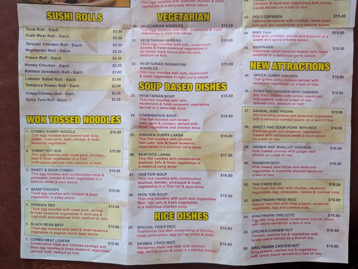 Menu at Yummy Noodle Port Augusta restaurant, Port Augusta