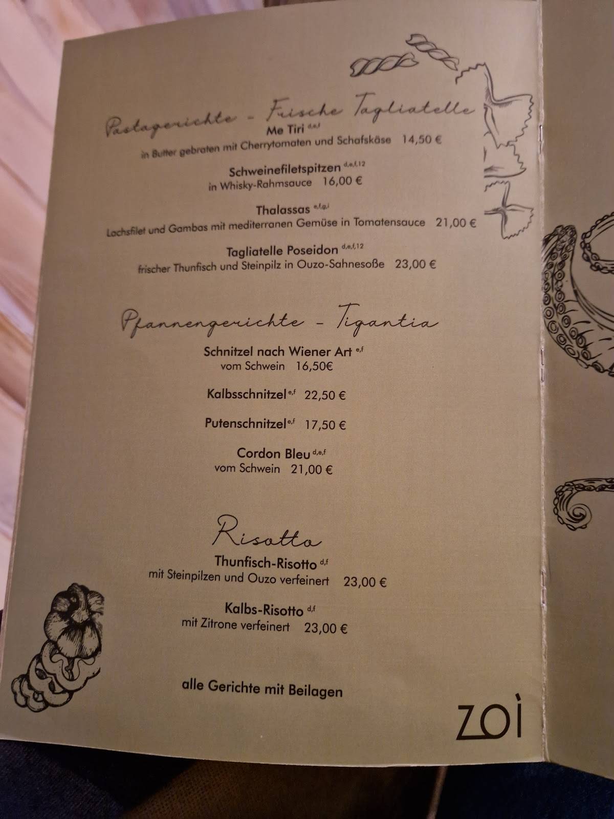 Speisekarte von ZOI - Griechische Taverne restaurant, Saarlouis