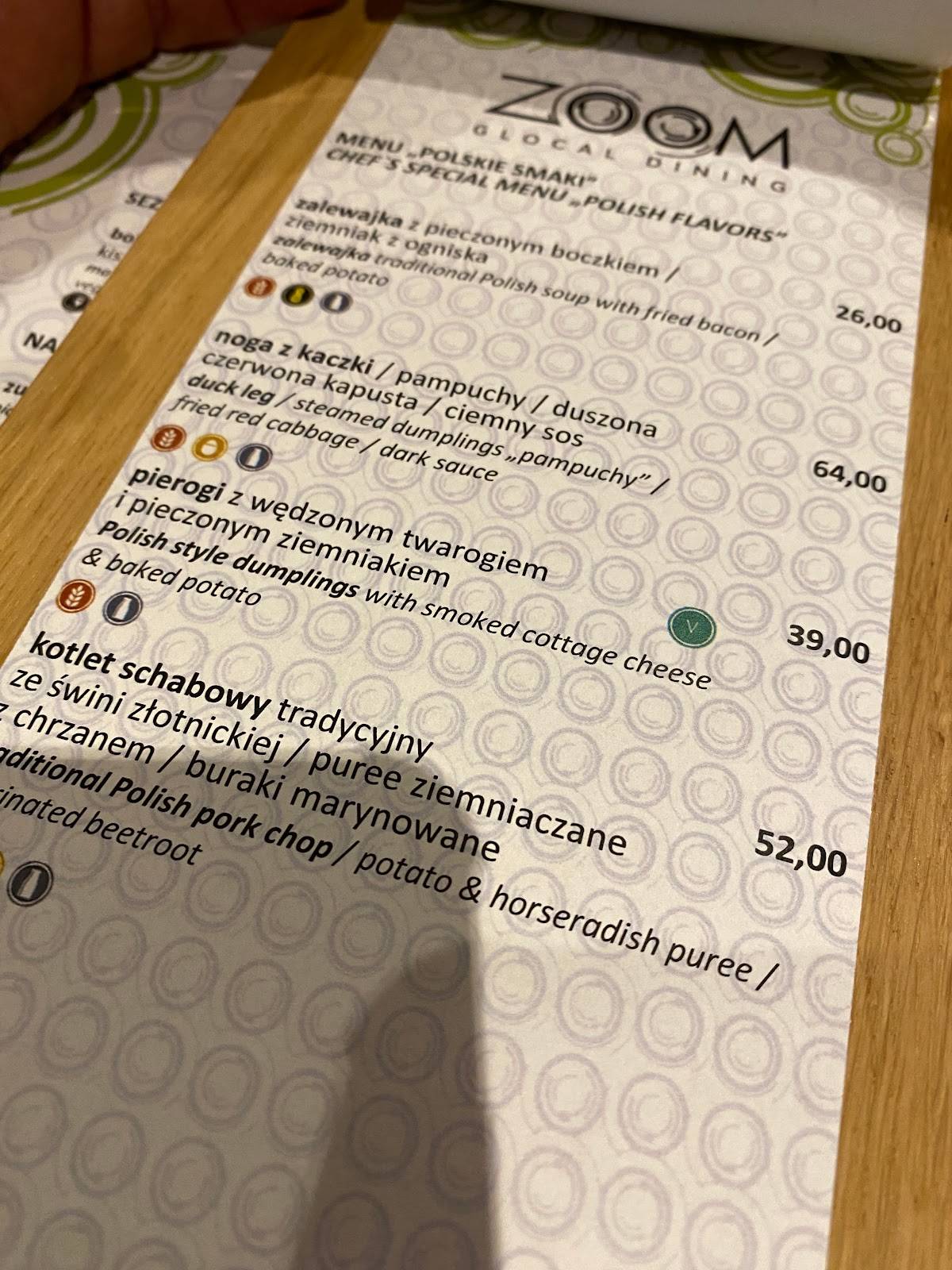 Menu at ZOOM Restaurant, Kraków