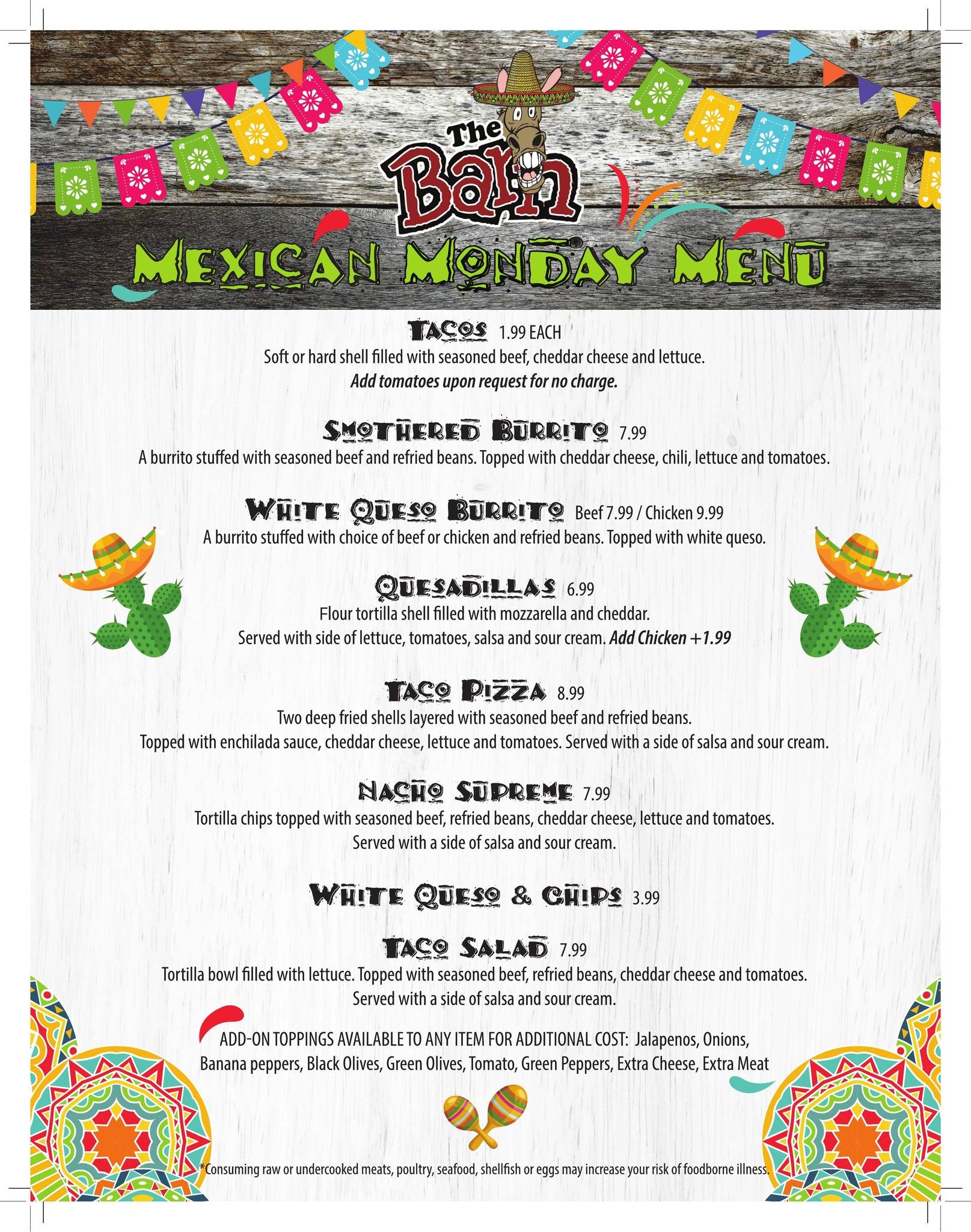 Menu at The Barn, Zanesville, Linden Ave