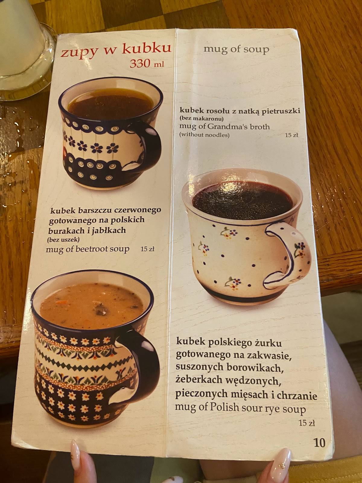 Menu at Zapiecek restaurant, Warsaw, Freta 18