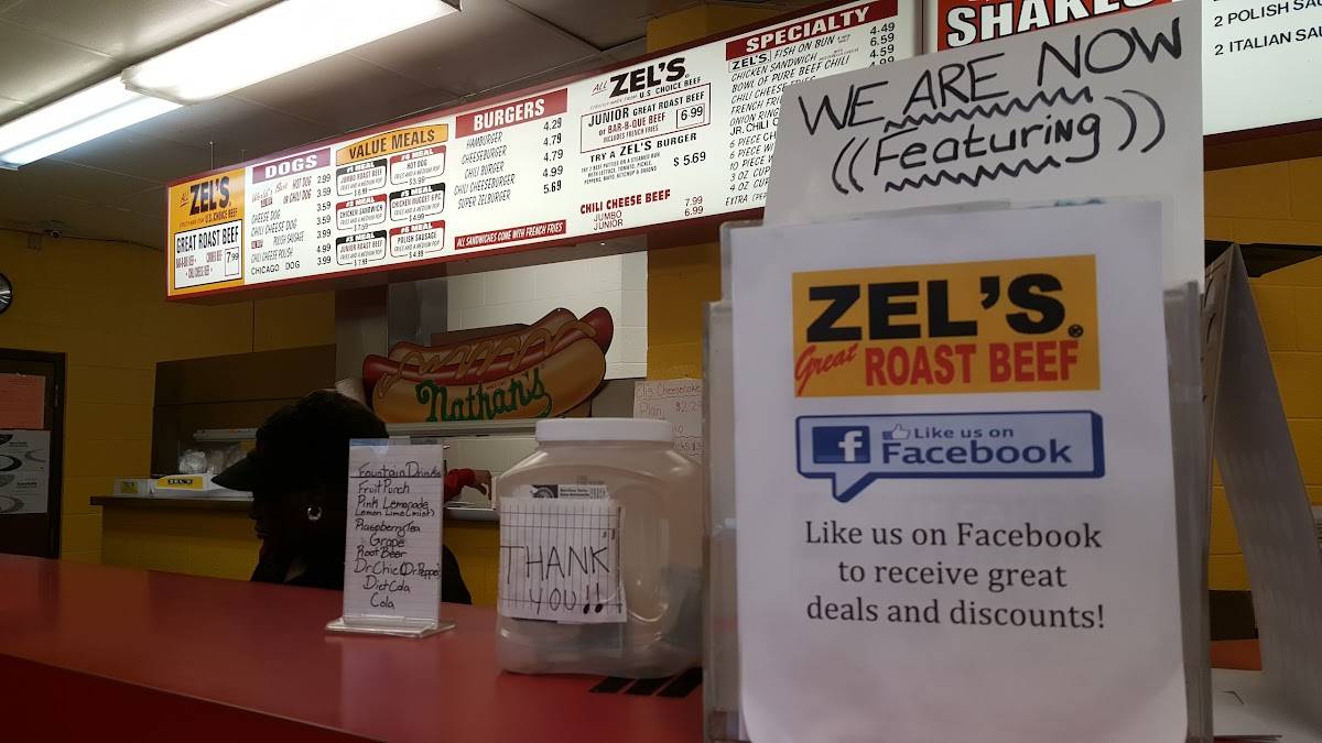 Menu at Zel's Roast Beef fast food, Hammond, Columbia Ave