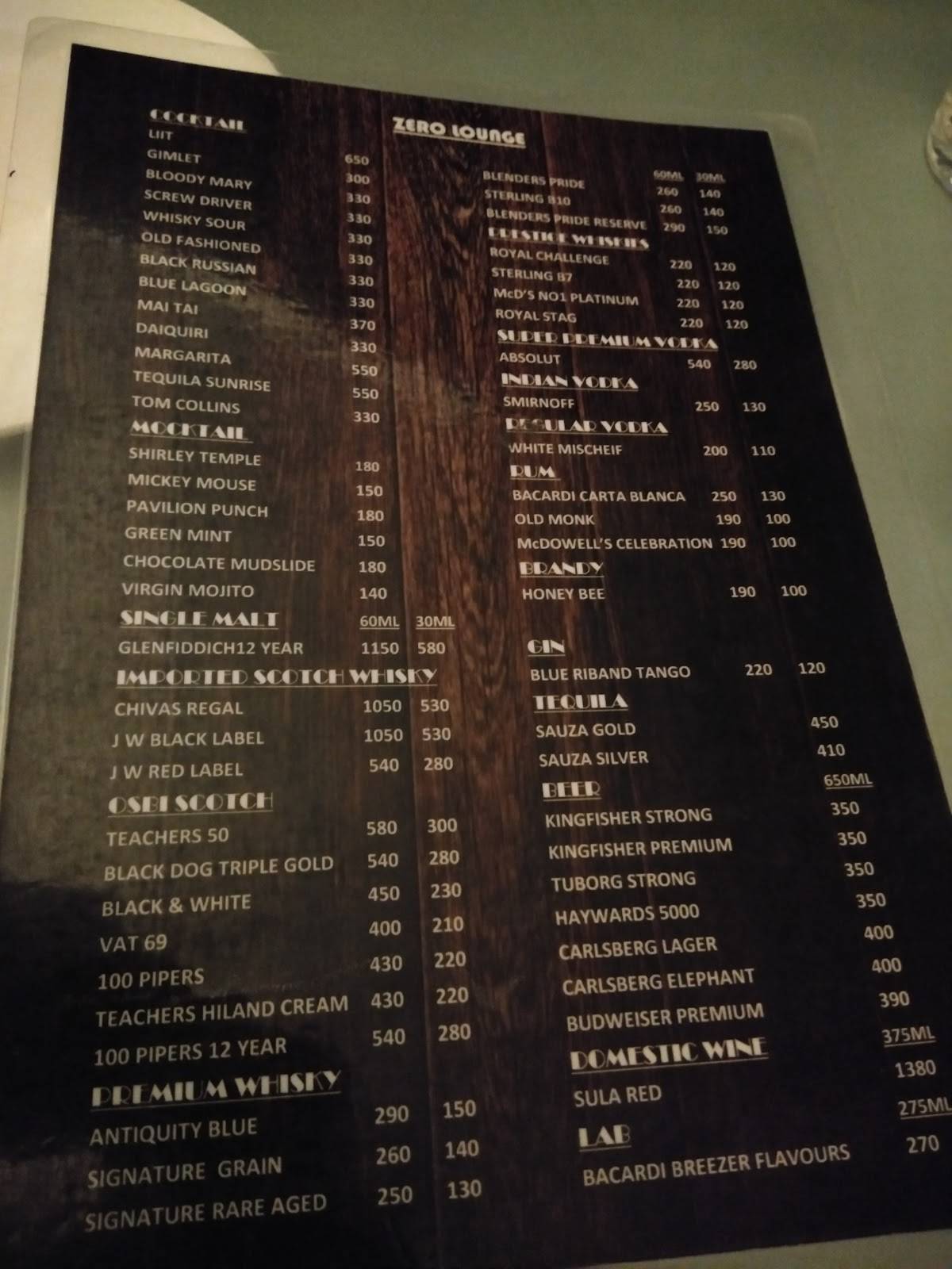 Menu at Zero Miles Bar & Restaurant, Kolkata, Draupadi Mansion