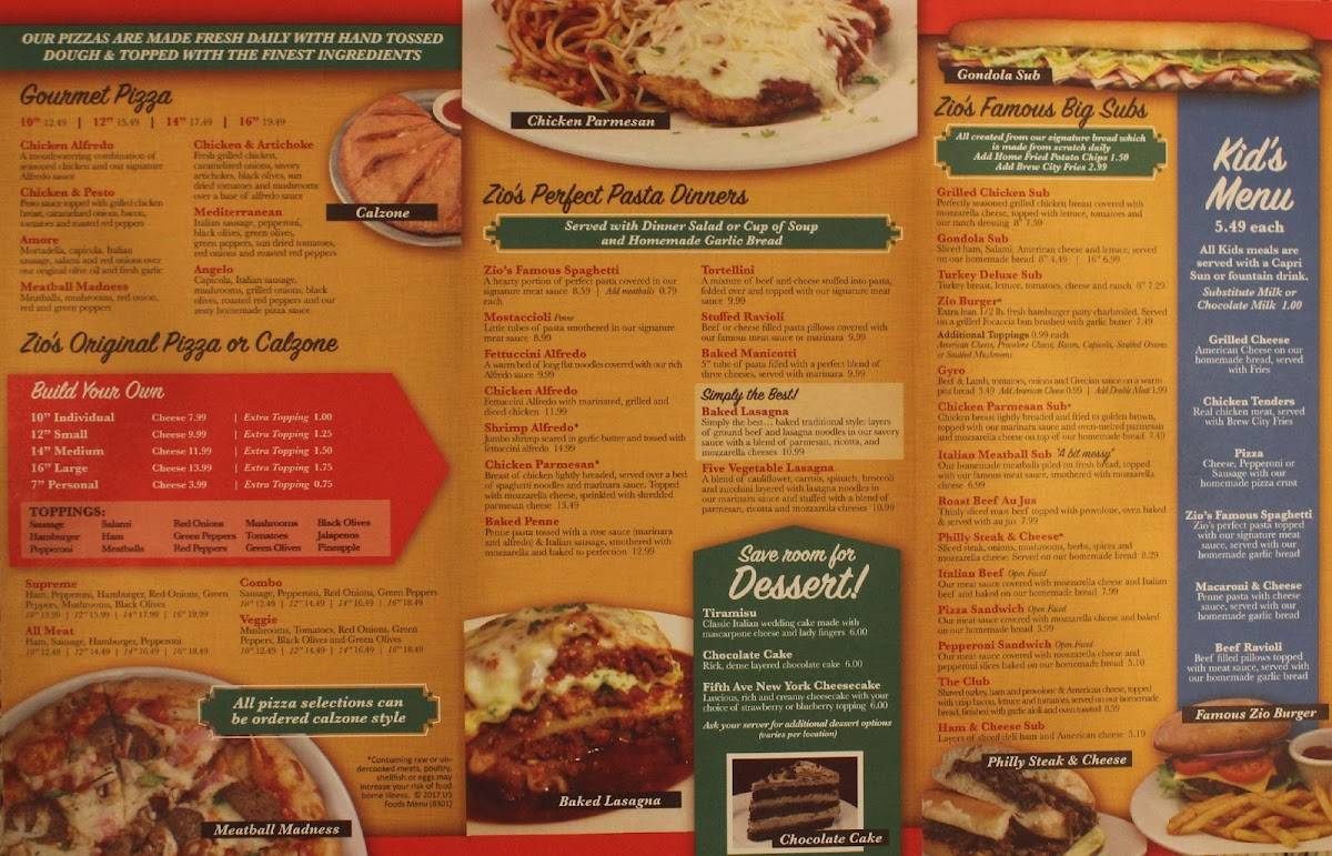 Carta del restaurante Zio Johno's, Cedar Rapids, C Street Southwest ...