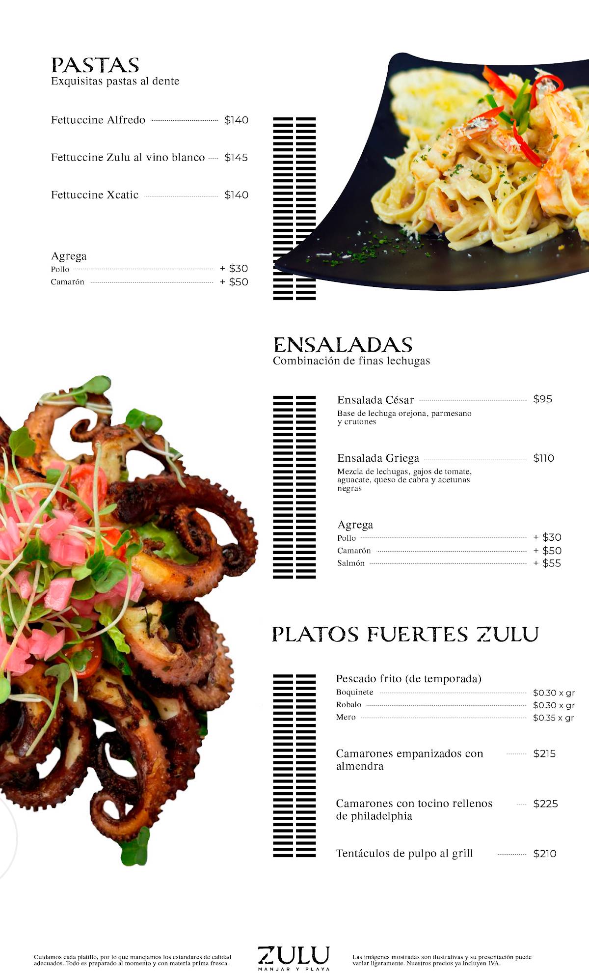 Carta del restaurante Zulu Manjar y Playa, Progreso