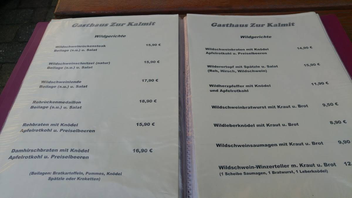 Speisekarte von Zur Kalmit restaurant, Maikammer