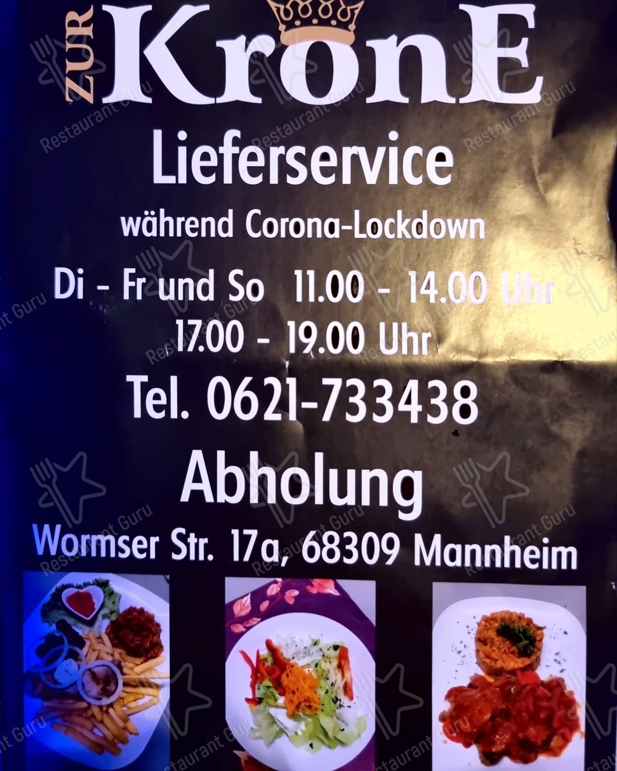 Speisekarte von Zur Krone restaurant, Mannheim