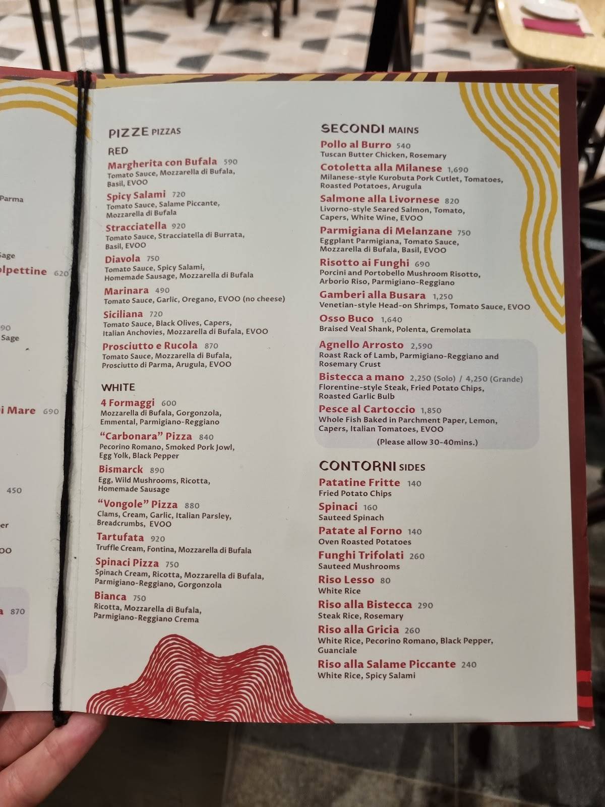 Menu at a mano BGC restaurant, Taguig