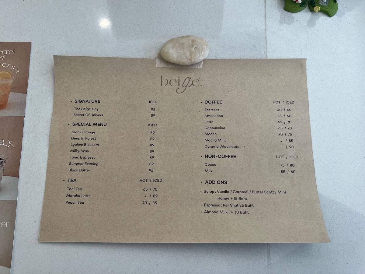 Menu at beige. cafe, Chiang Mai