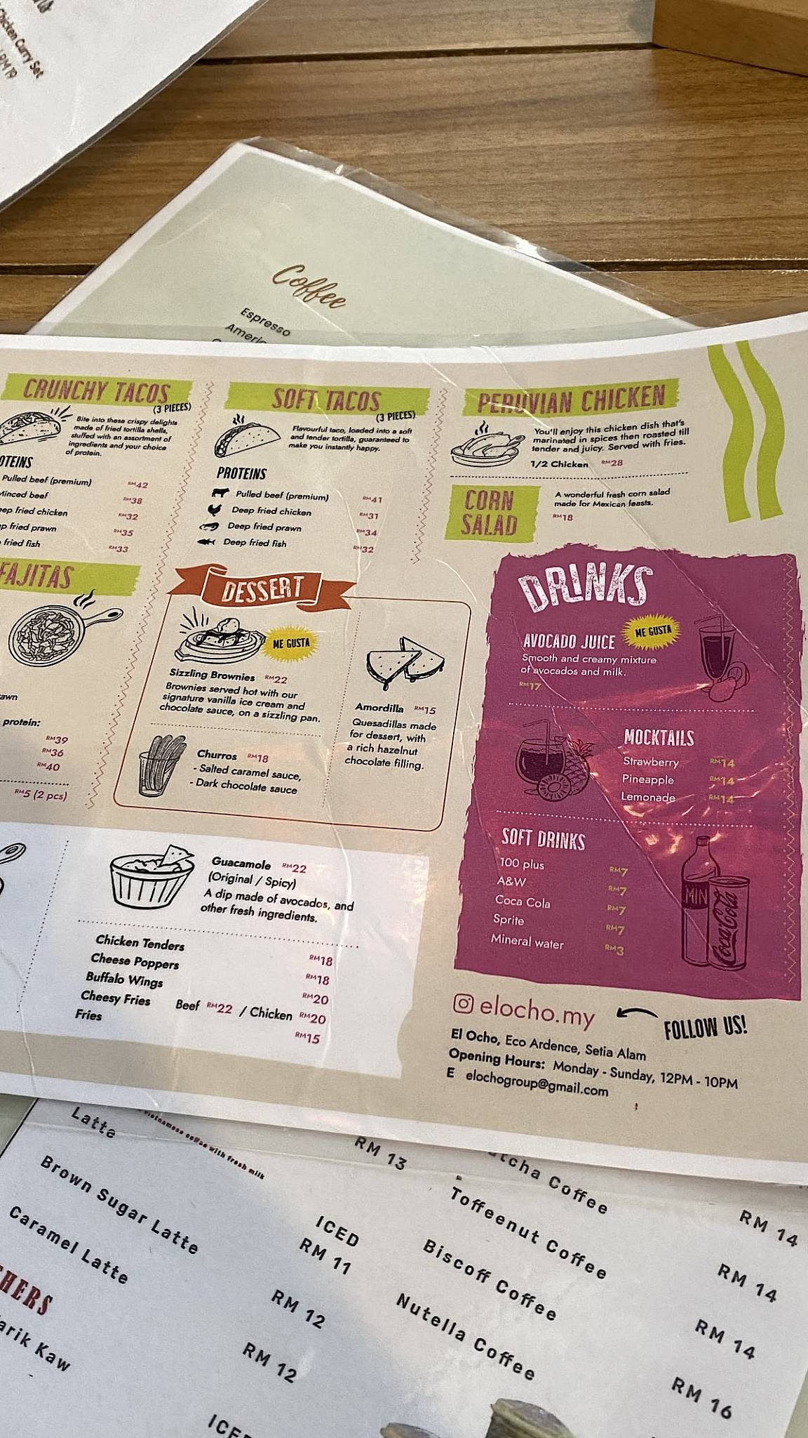 Menu at el ocho restaurant, Shah Alam