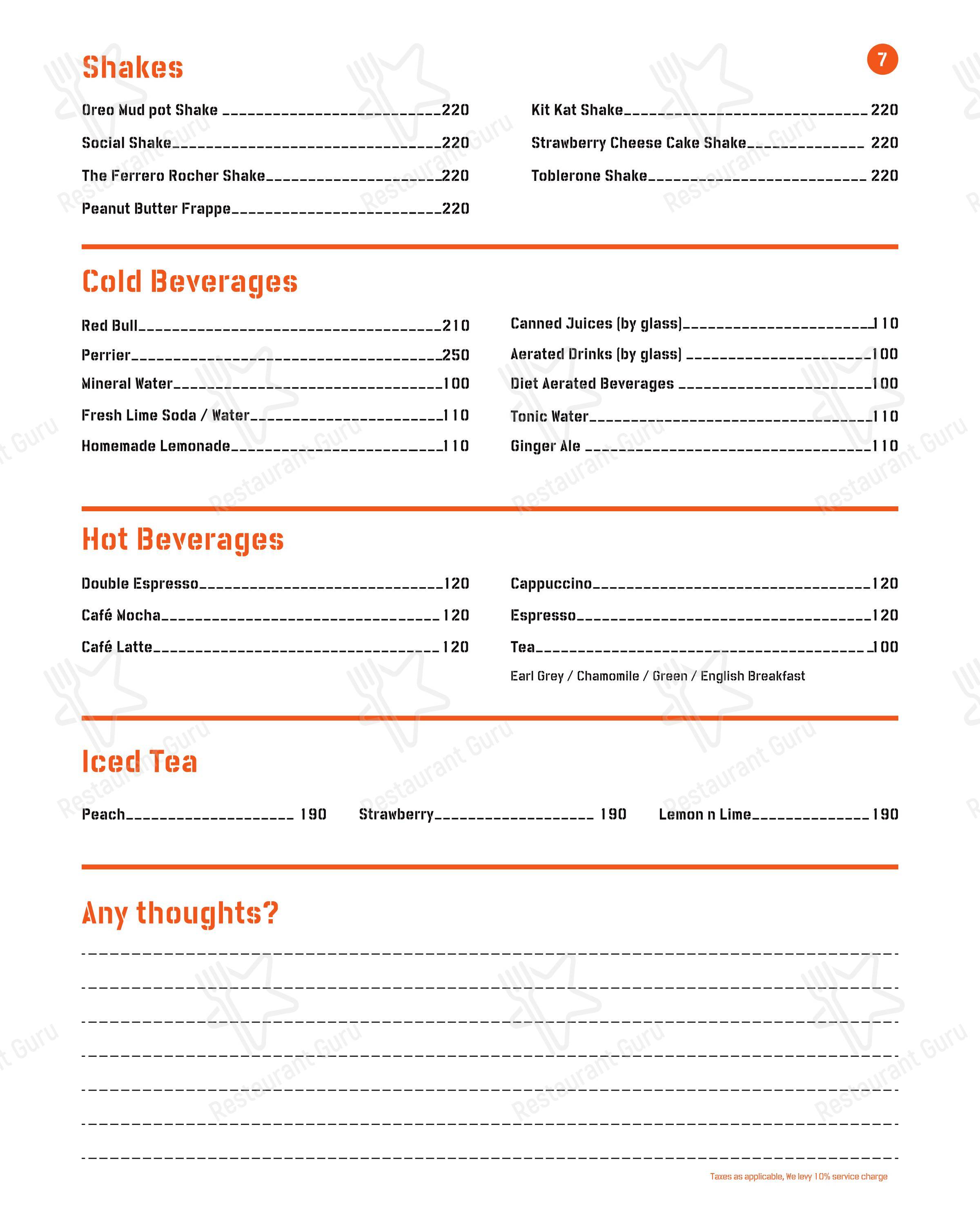 Menu at FC Road Social, Pune