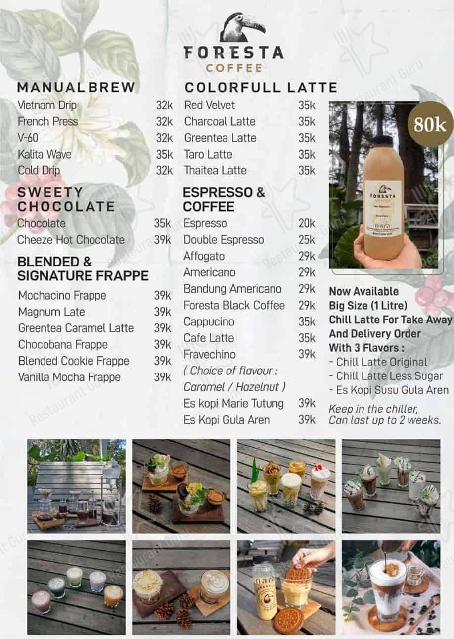 Carta del café foresta coffee, Bandung, Jl. Rancabentang No.28