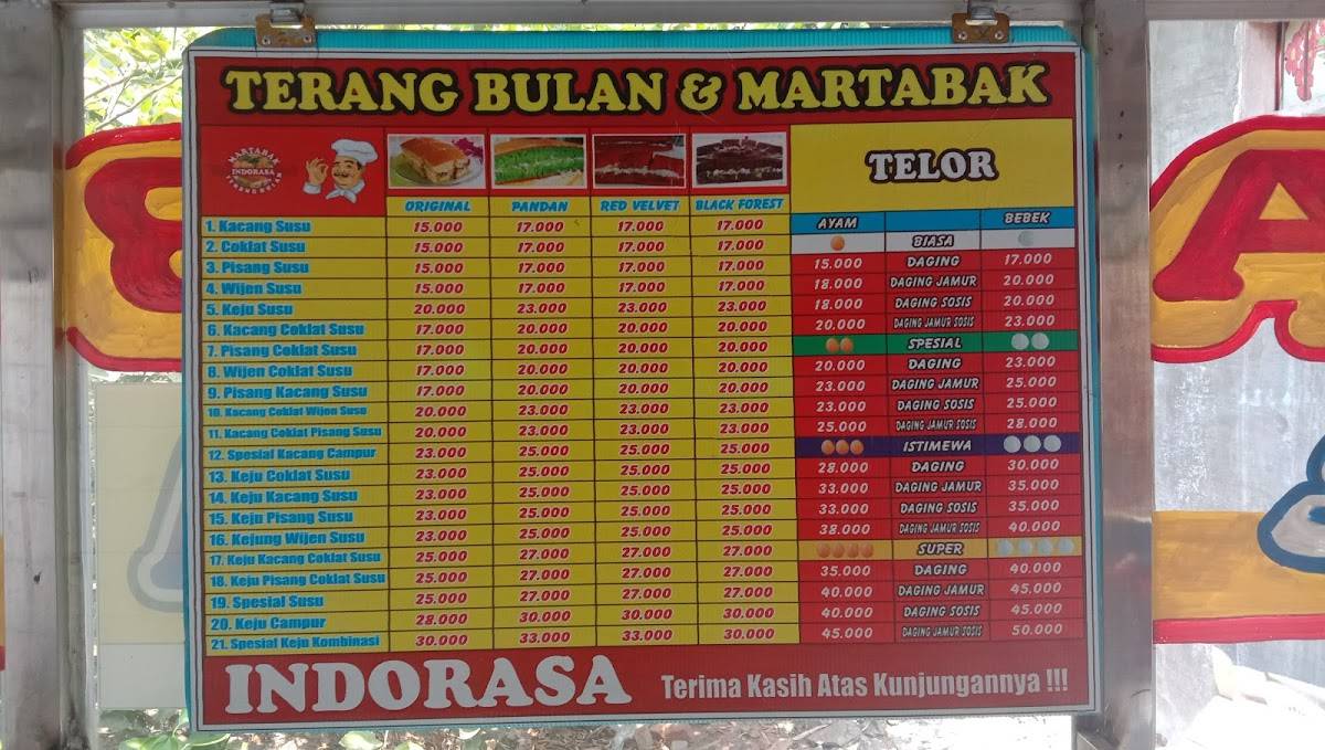Carta del restaurante martabak indorasa cdr, Bendotretek